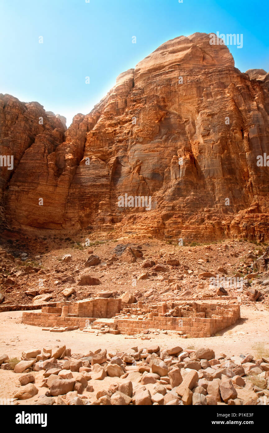 Nabatean Temple near Rum village, Wadi Rum desert, Jordan Stock Photo ...