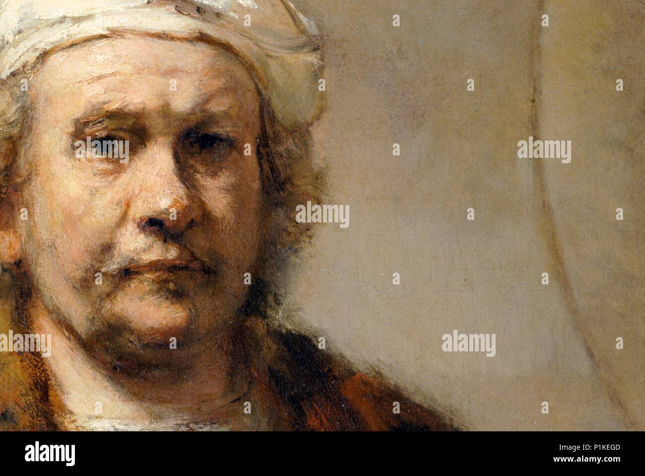 Detail of a self-portrait of Dutch painter Rembrandt van Rijn, c1665 ...