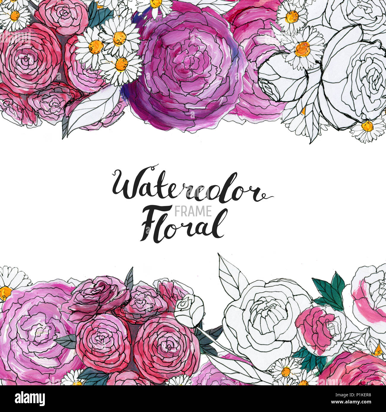 Watercolor Flower Border Stock Photo - Alamy