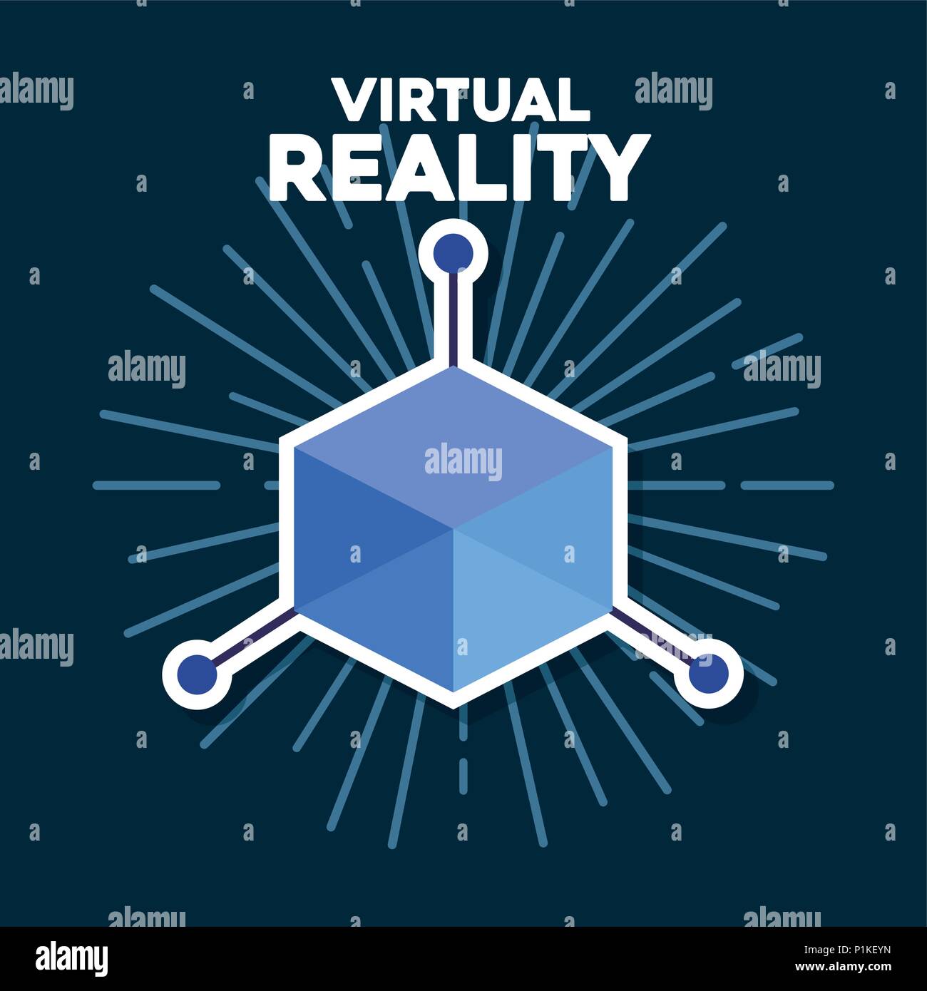 Virtual reality design with 3D objects symbol over blue background ...