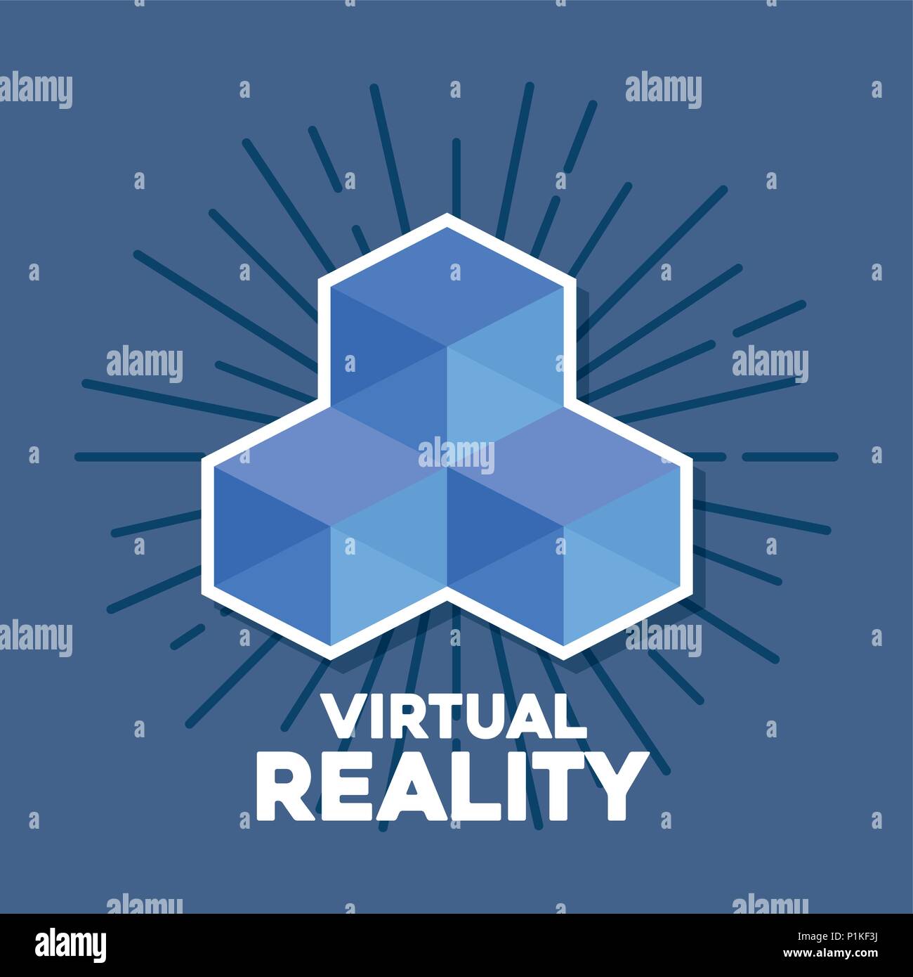Virtual reality design with 3D model symbol over blue background ...