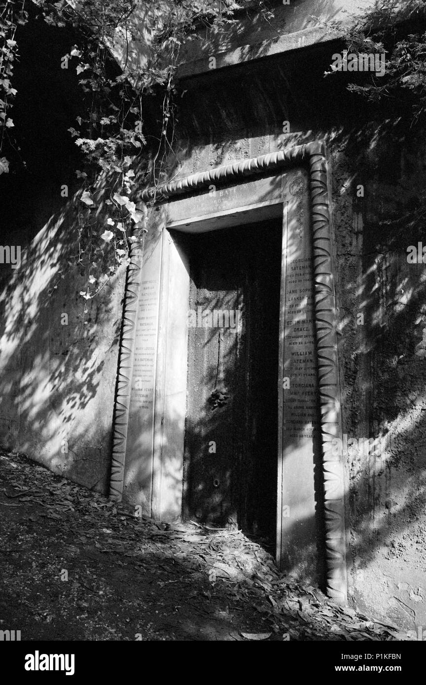 Entrance to a catacomb, Highgate Cemetery, Hampstead, London, 1991 ...