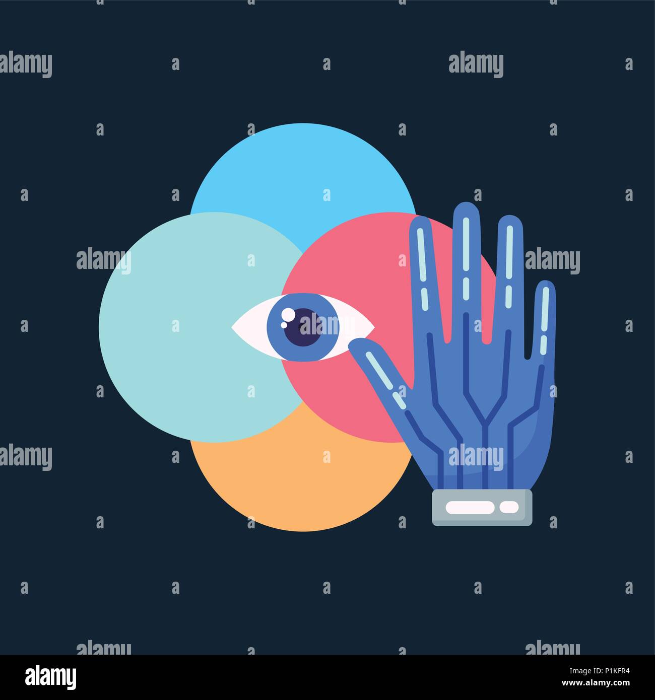 vision symbol and Wired glove icon over black background, colorful ...