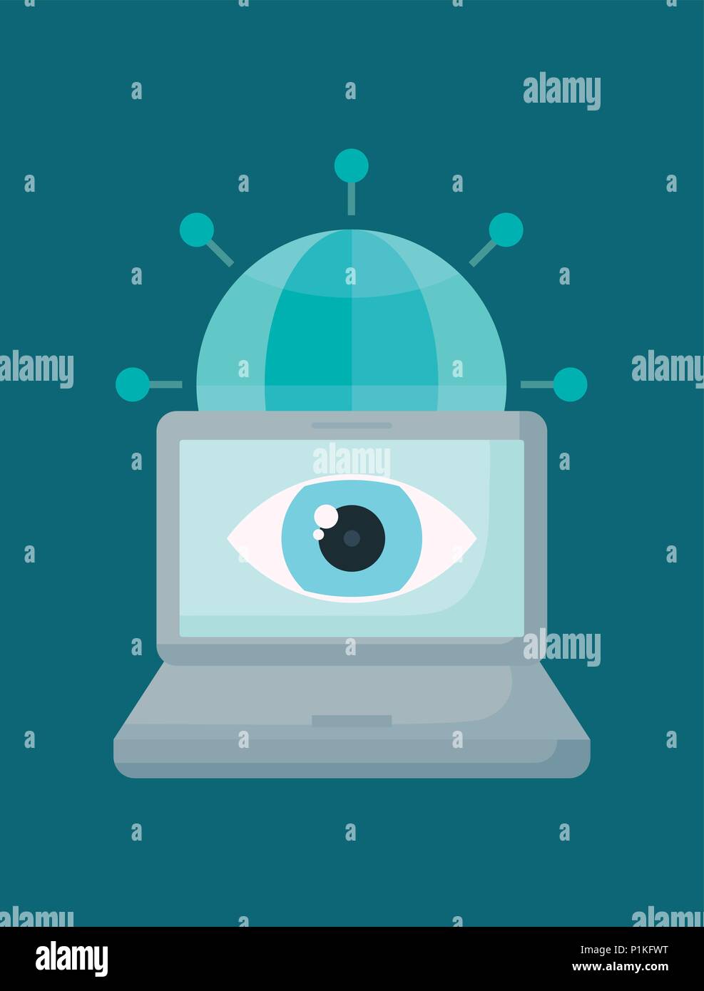 laptop computer with interactivity symbol over blue background ...