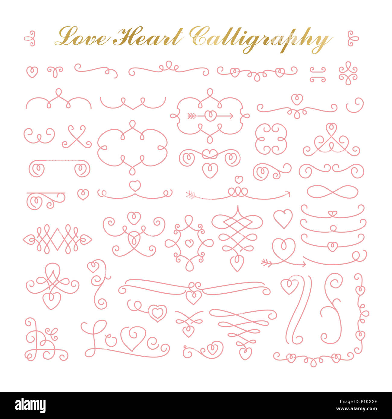 Set of red calligraphy vintage hearts, frames, arrows Stock Photo - Alamy