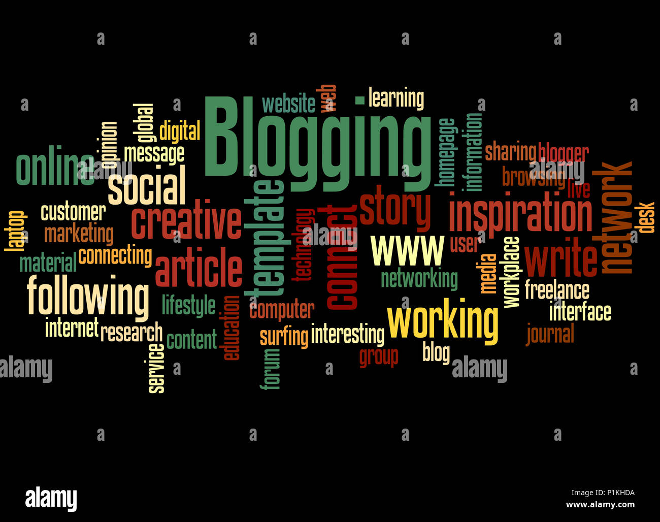 Blogging, word cloud concept on black background Stock Photo - Alamy
