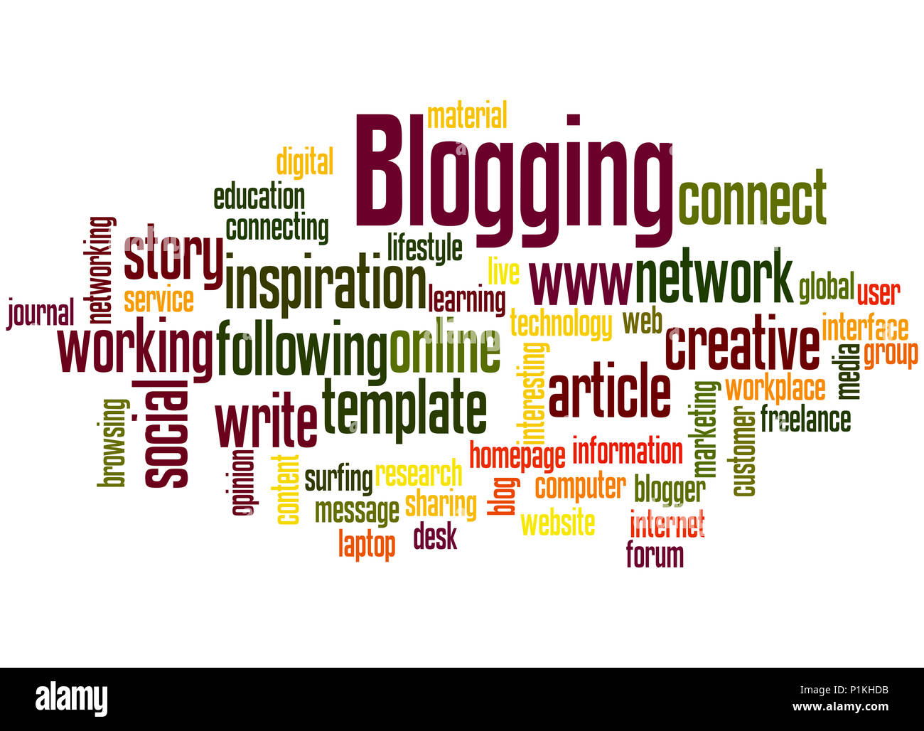 Blogging, word cloud concept on white background Stock Photo - Alamy