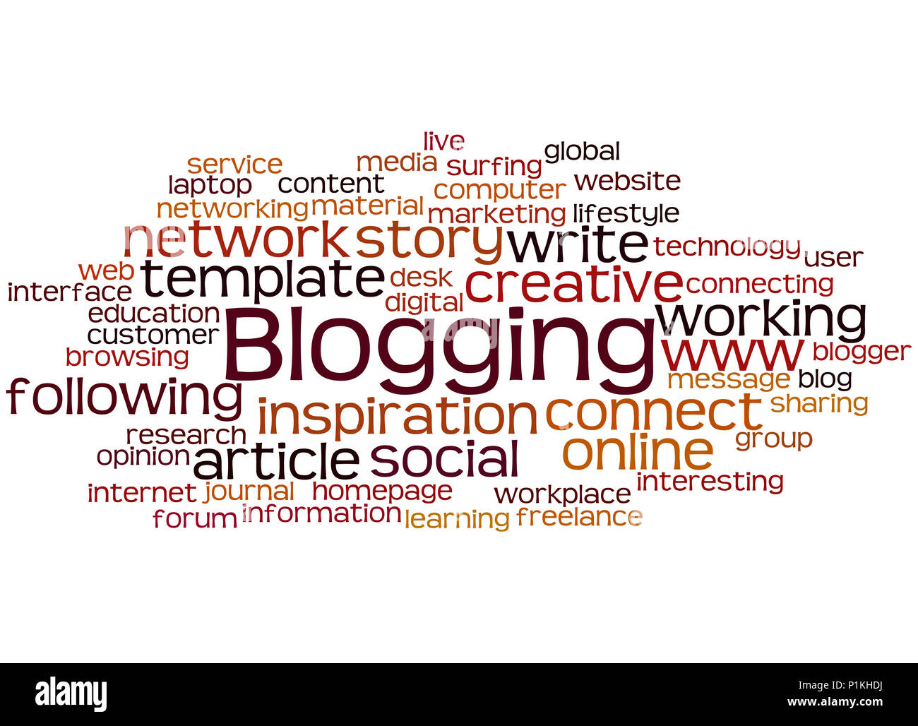 Blogging, word cloud concept on white background Stock Photo - Alamy