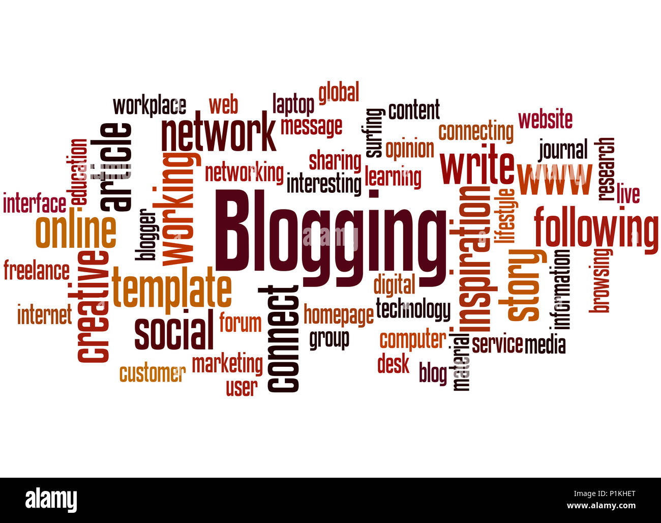 Blogging, word cloud concept on white background Stock Photo - Alamy
