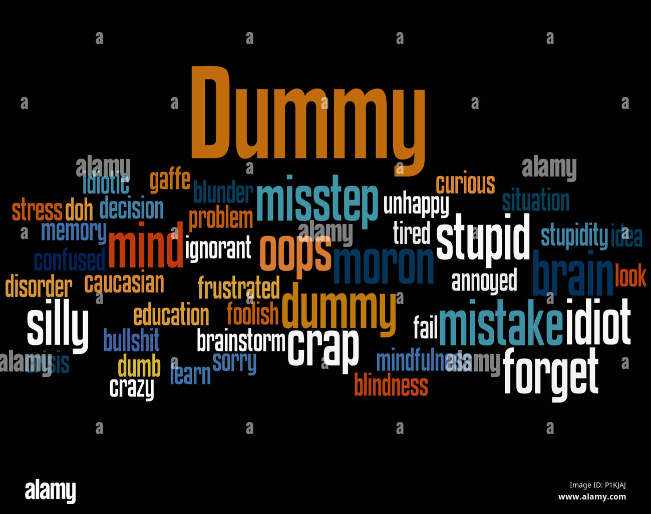 Dummy, word cloud concept on black background Stock Photo - Alamy