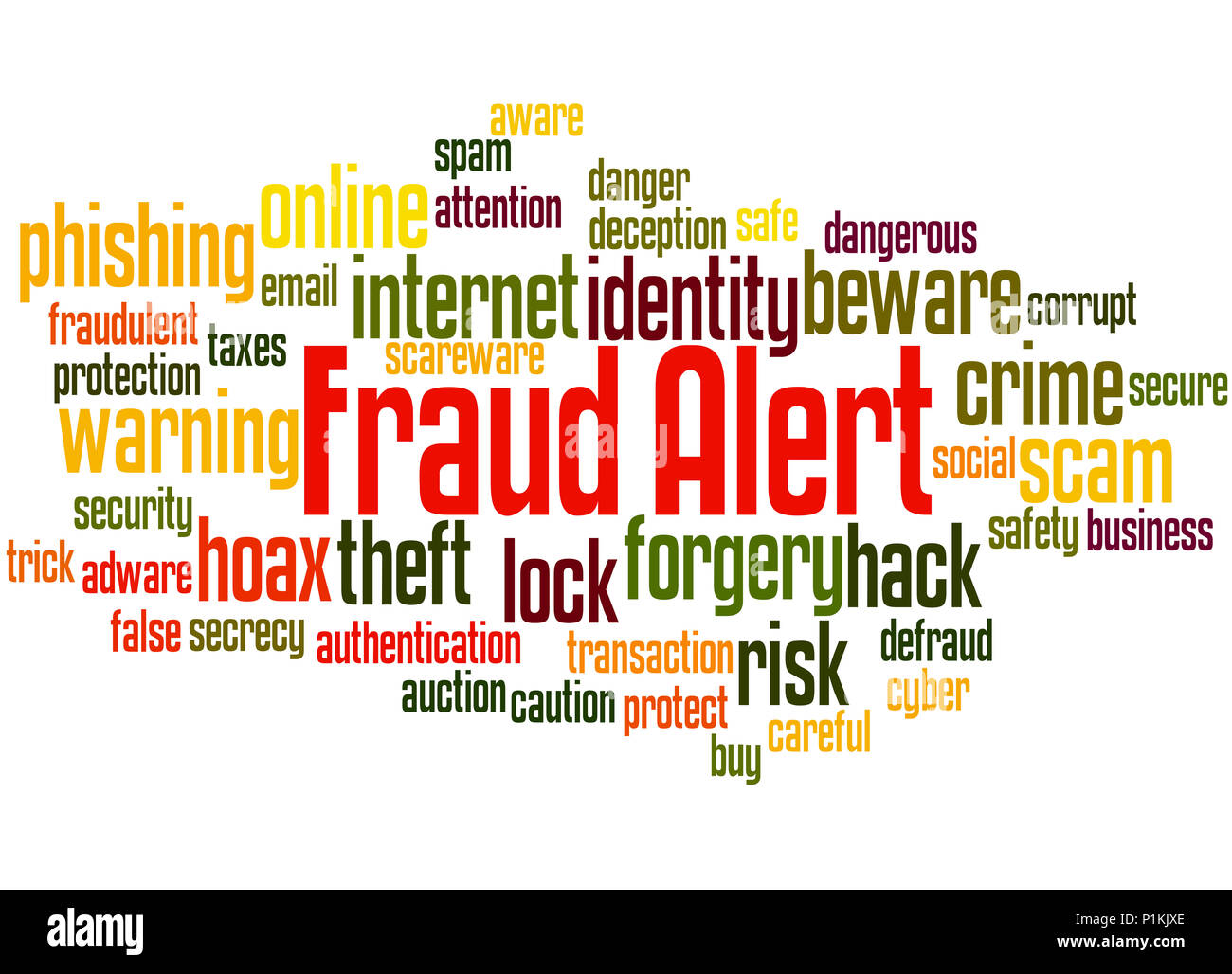 Fraud alert, word cloud concept on white background Stock Photo - Alamy