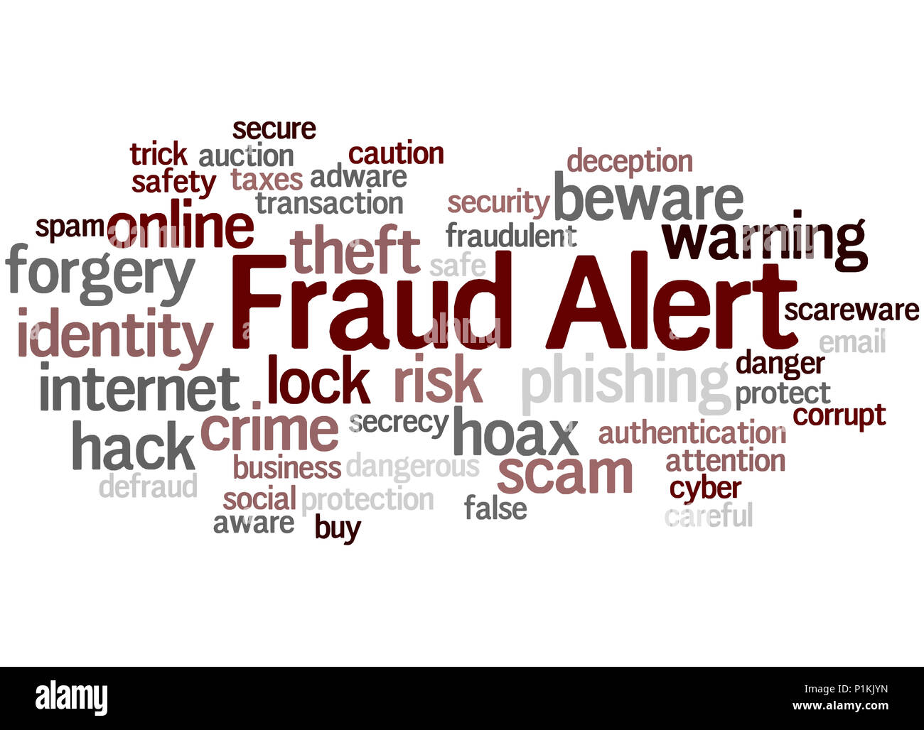 Fraud alert, word cloud concept on white background Stock Photo - Alamy