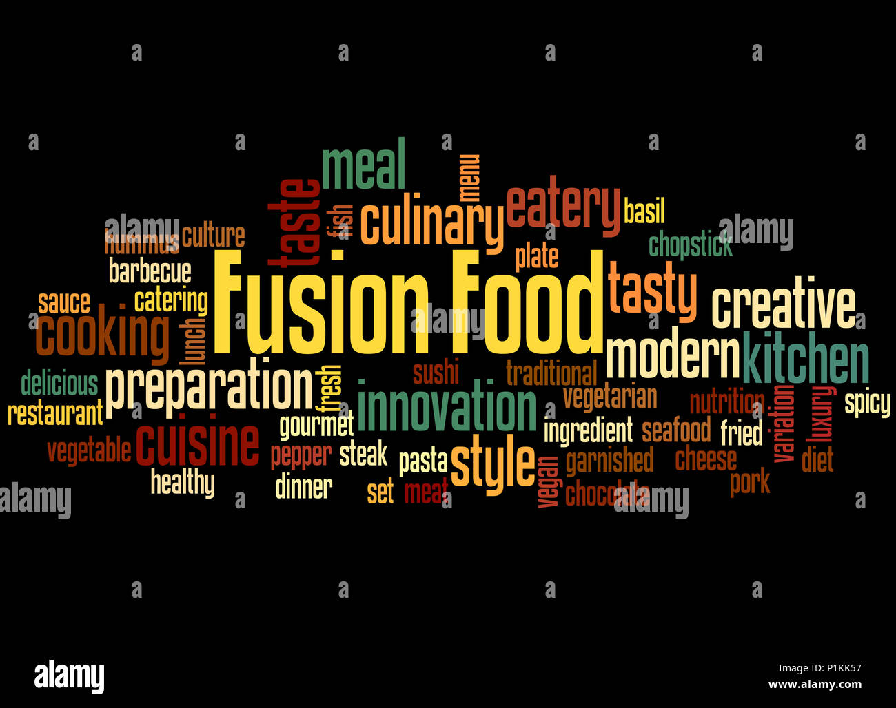 Fusion food, word cloud concept on black background Stock Photo - Alamy