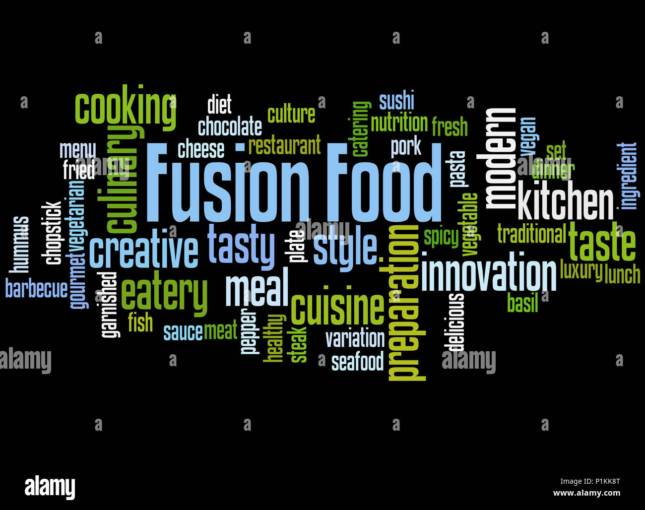 Fusion food, word cloud concept on black background Stock Photo - Alamy
