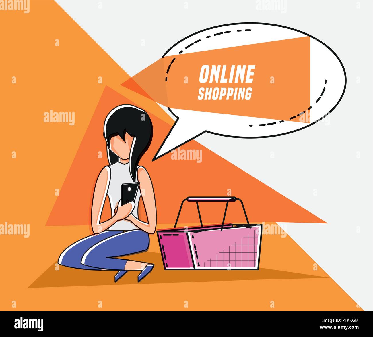 woman avatar with online shopping icon pop art style vector ...
