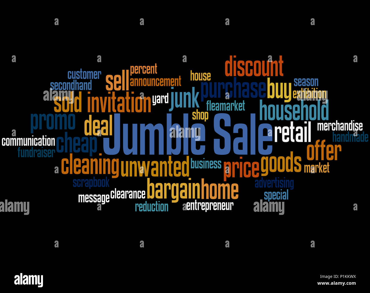 Jumble Sale, word cloud concept on black background Stock Photo - Alamy