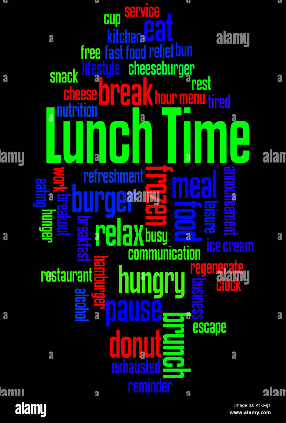 Lunch Time, word cloud concept on black background Stock Photo - Alamy
