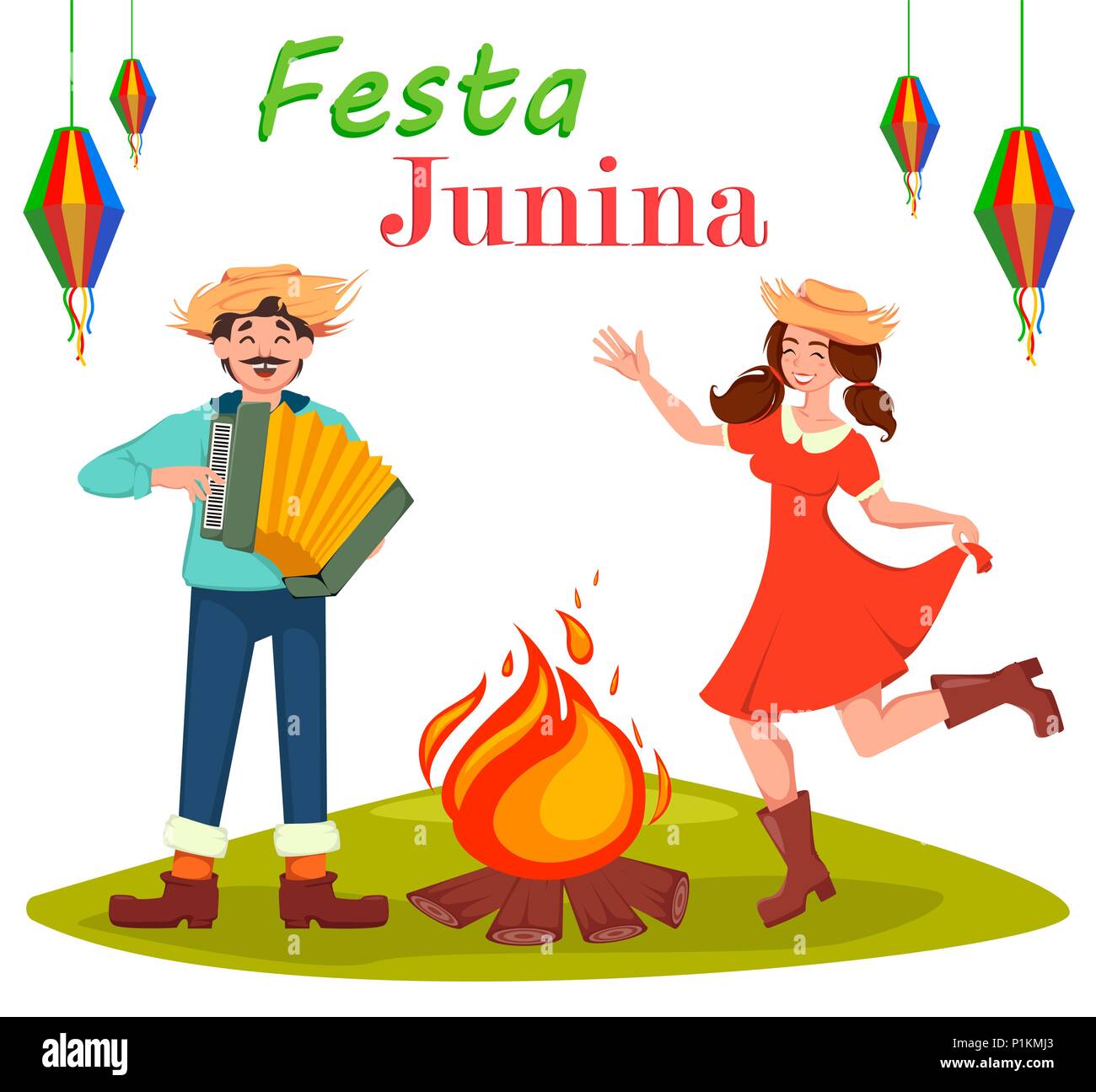 Festa Junina greeting card, poster, banner or invitation. Brazil June ...