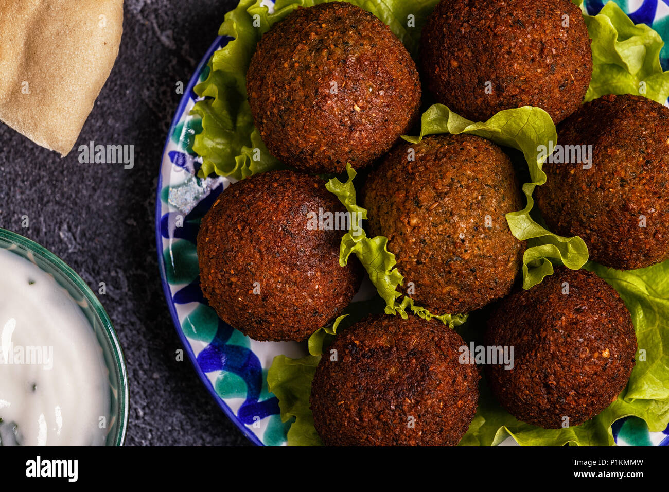 Classic falafel on the plate. Top view, copy space Stock Photo - Alamy