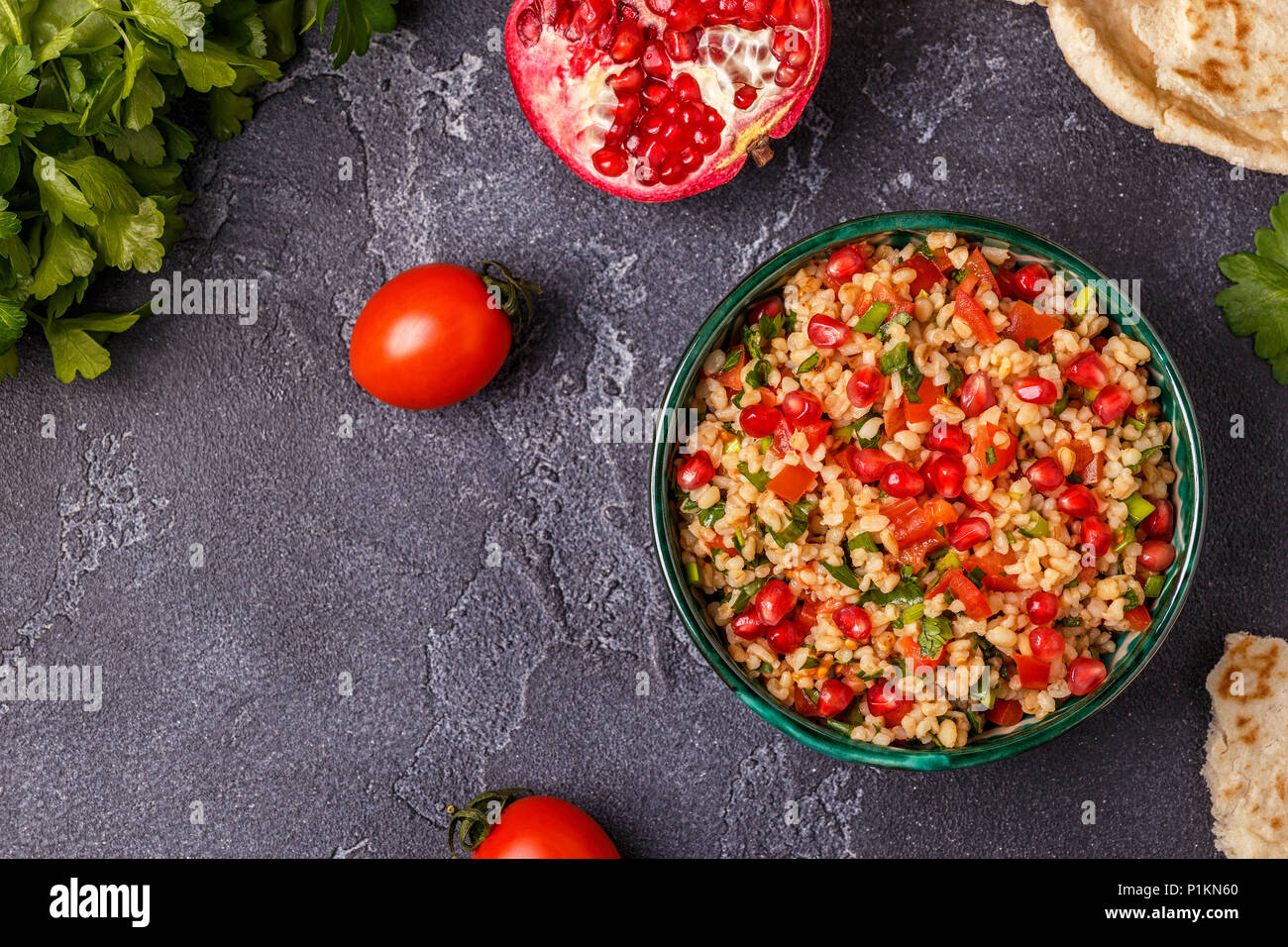 Tabbouleh salad, traditional middle eastern or arab dish. Top view ...