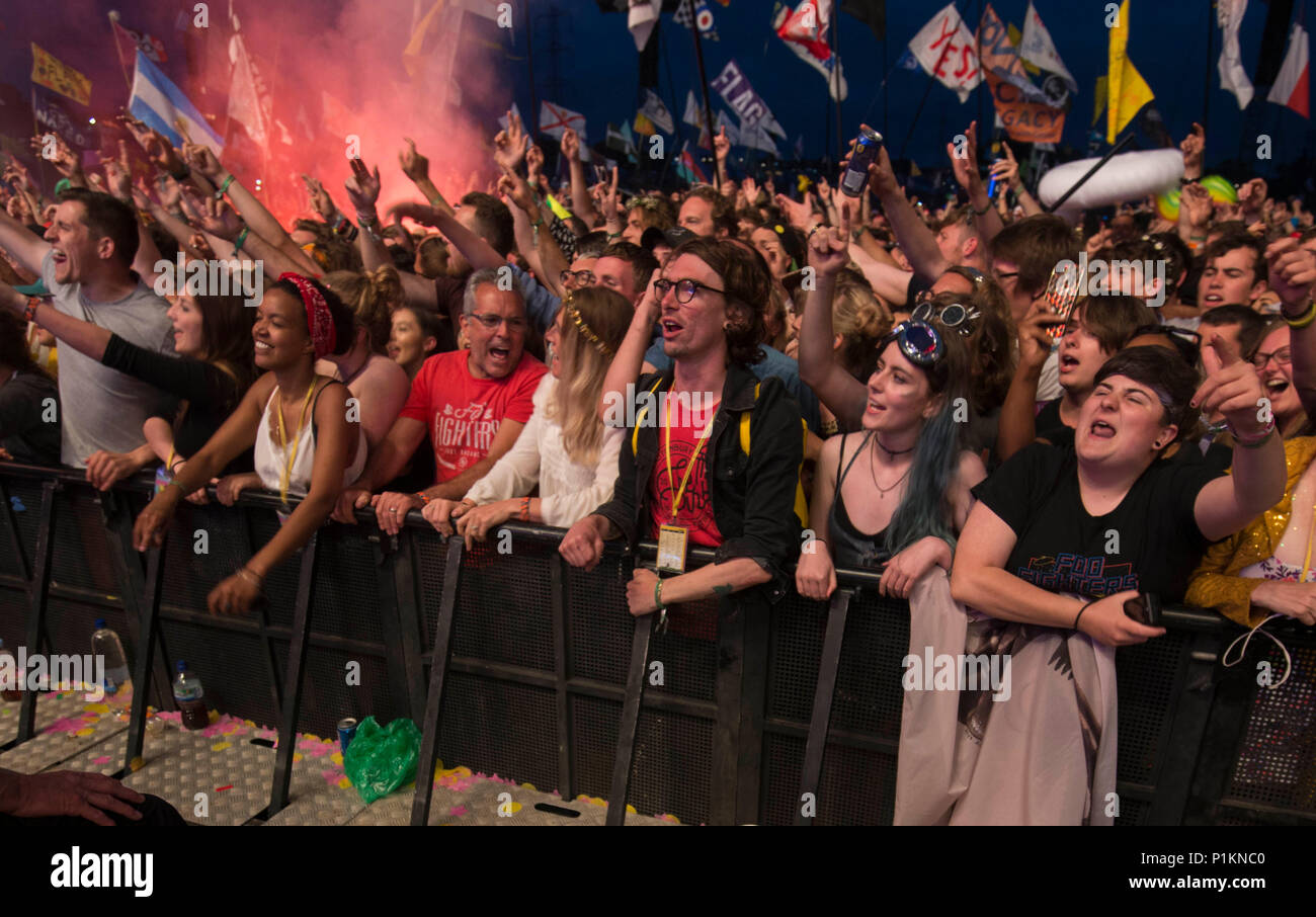 The Foo Fighters perform on the Pyramid Stage at Glastonbury Festival ...