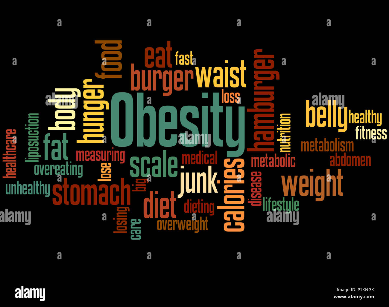 Obesity, word cloud concept on black background Stock Photo - Alamy