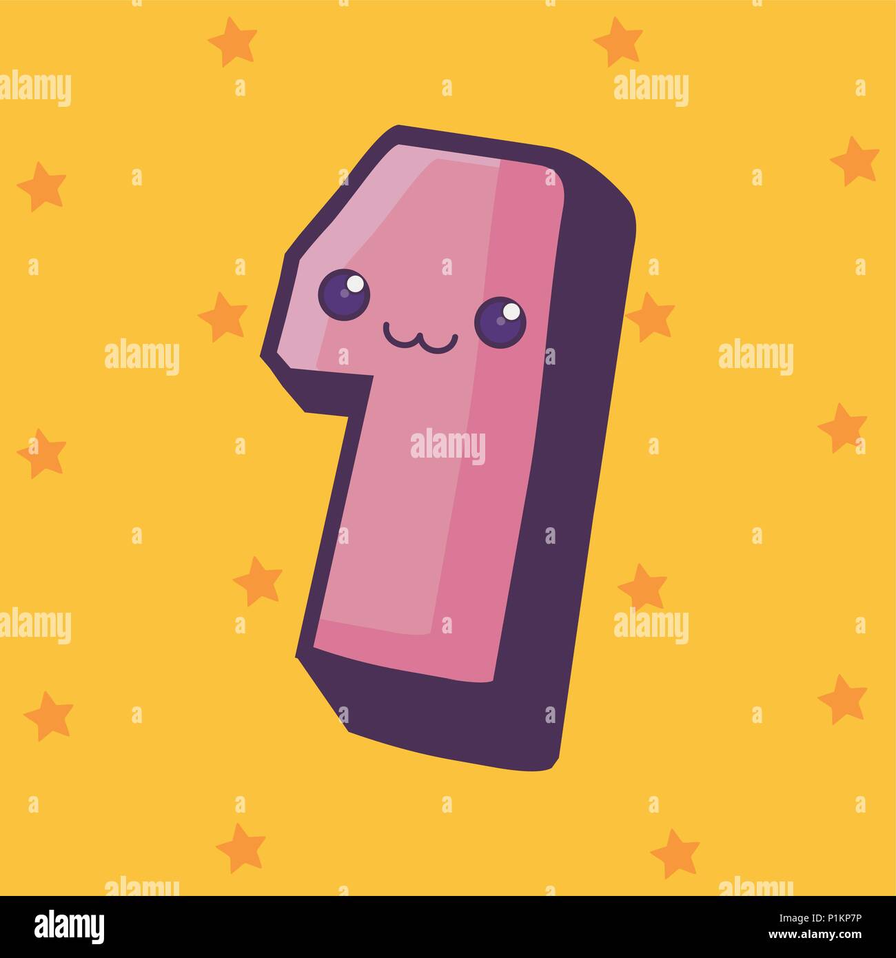 number one kawaii comic character vector illustration design Stock ...