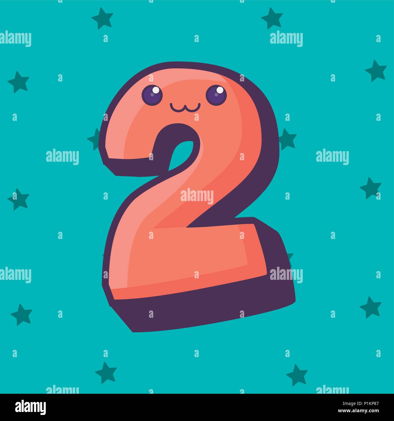 number two kawaii comic character vector illustration design Stock ...