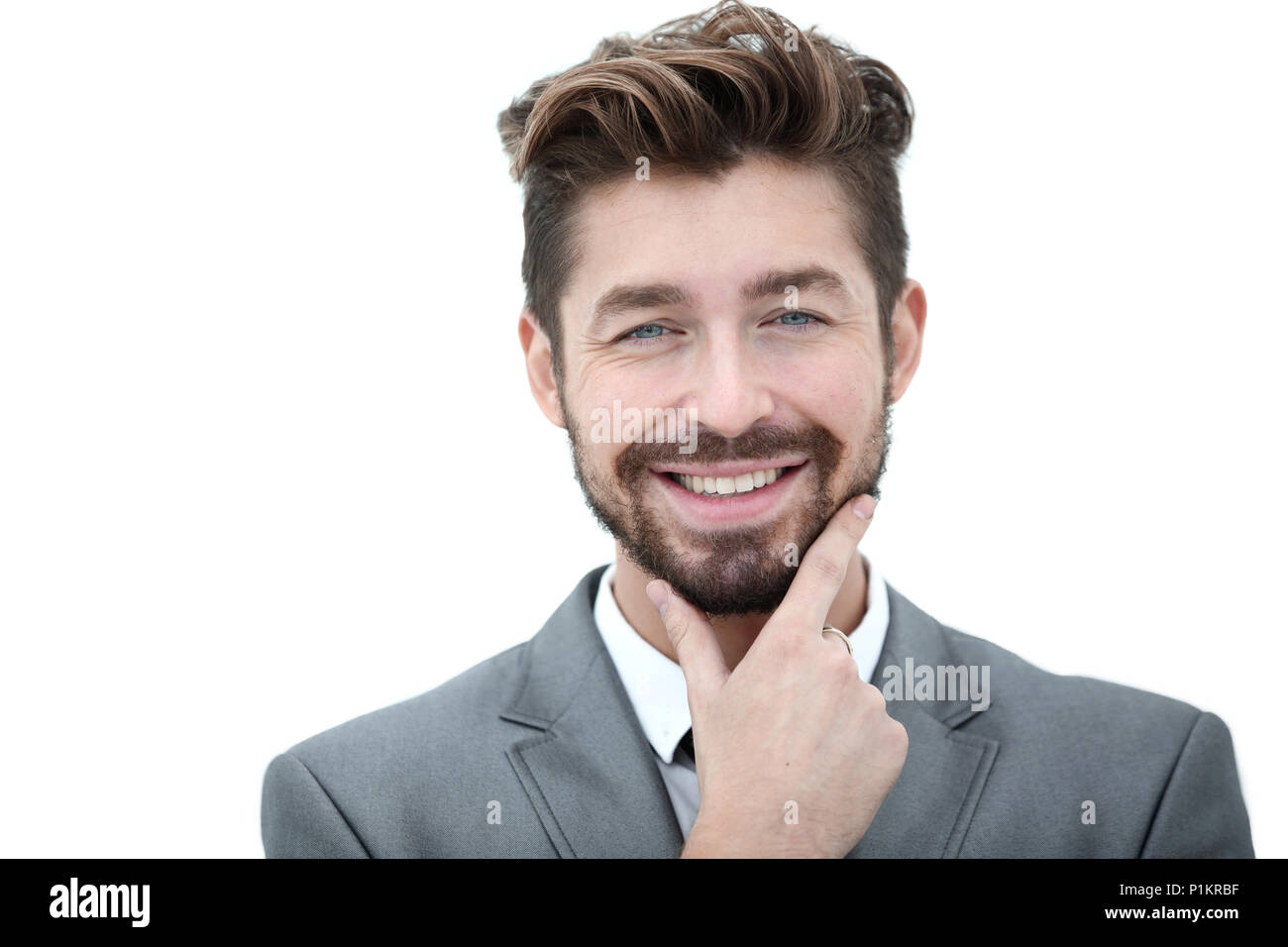 portrait of successful business man holding his hand on chin Stock ...