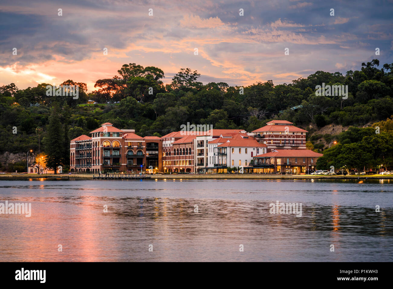 Sunset over the Old Swan Brewery on the Swan River, Perth, Western ...