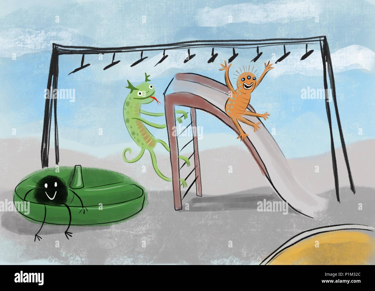 monsters playing on a play ground Stock Photo - Alamy