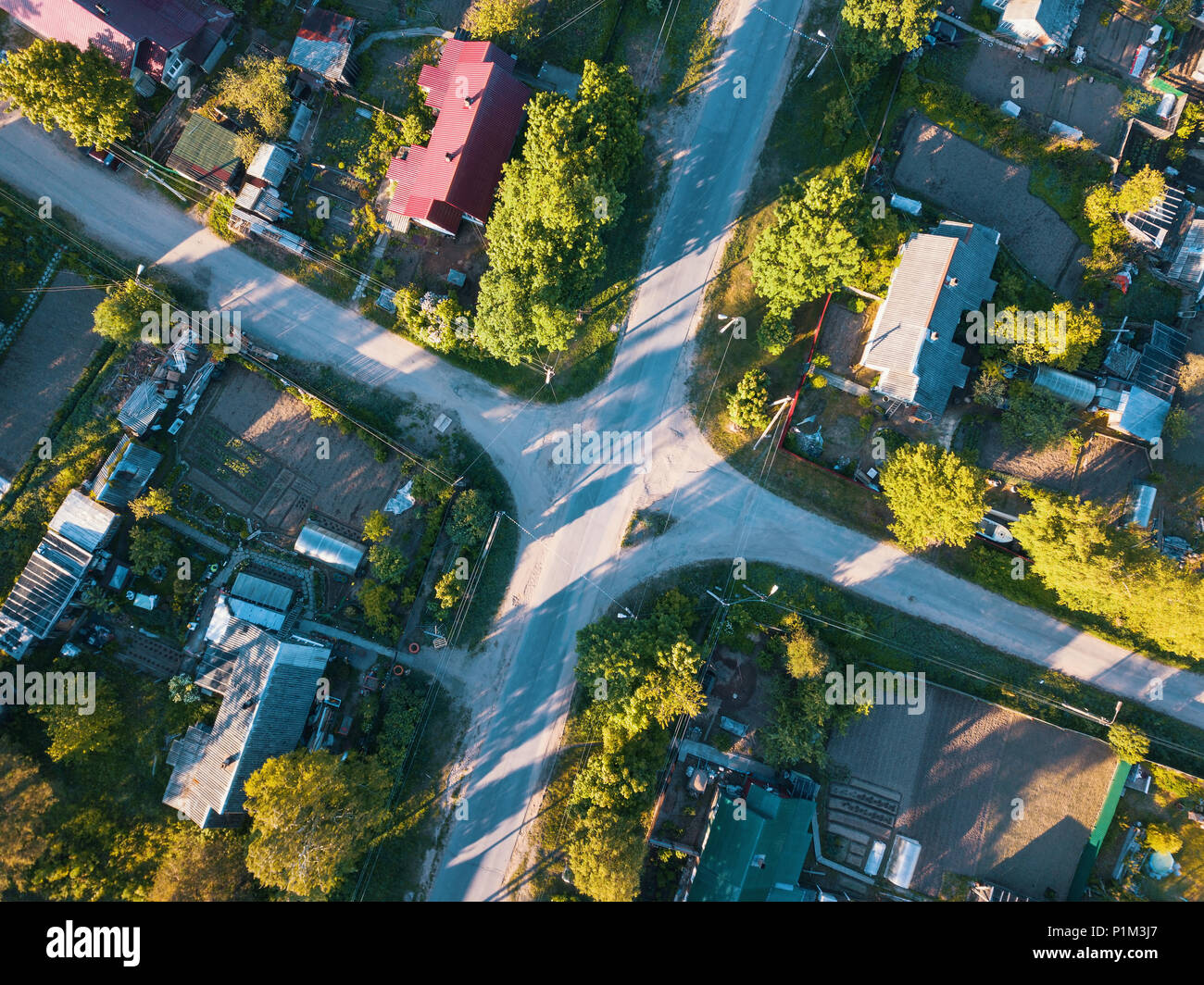 Bird's eye view of crossroad in urban-type settlement Nikolskiy ...