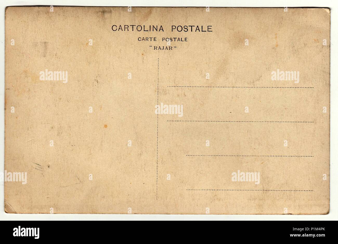 Back of a vintage photo - used postcard. Rich stain and paper details ...
