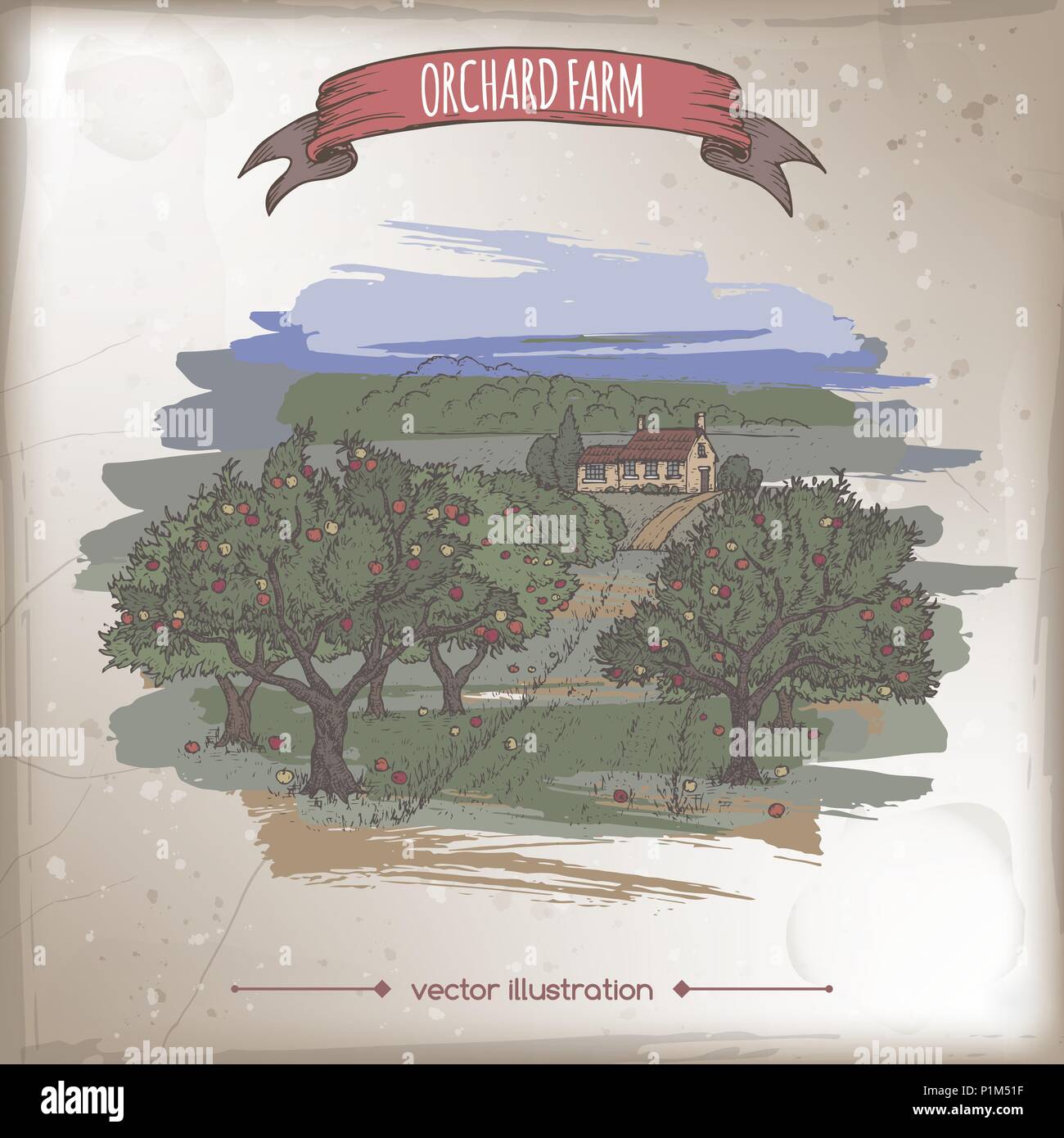 Hand drawn orchard sketch Stock Vector Images - Alamy