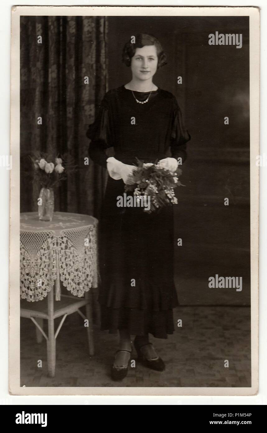 BERLIN, GERMANY - CIRCA 1940s: Vintage photo shows woman wears black ...