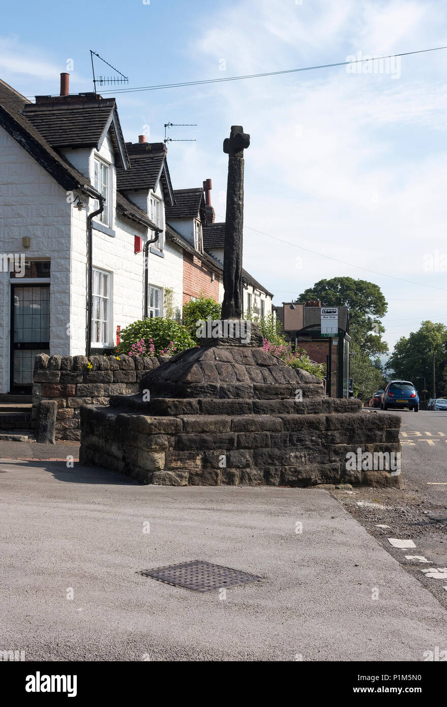 An ancient stone cross in Stanton by Dale, Derbyshire, UK Stock Photo ...