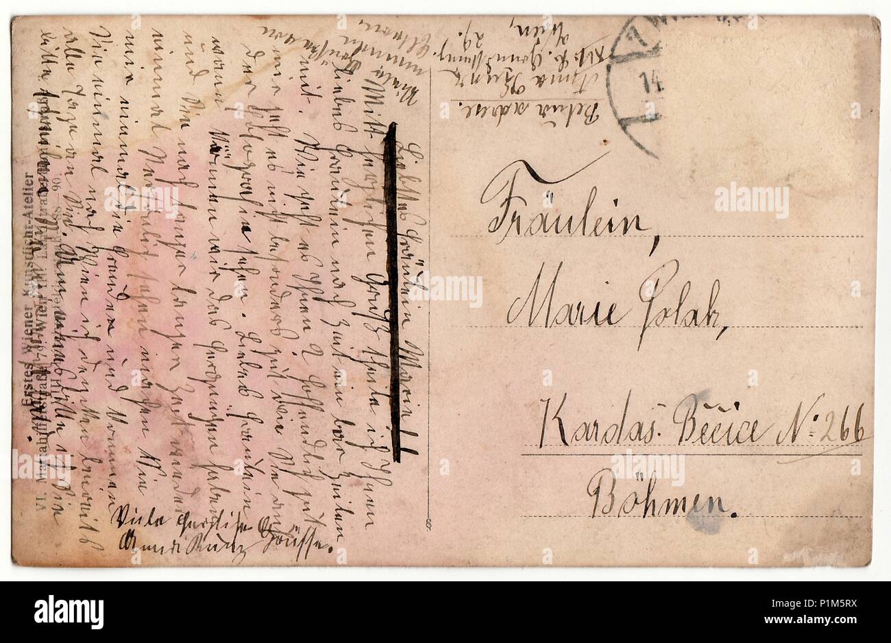 WIEN, AUSTRIA - 1929: Back of a vintage photo - used postcard. Rich ...