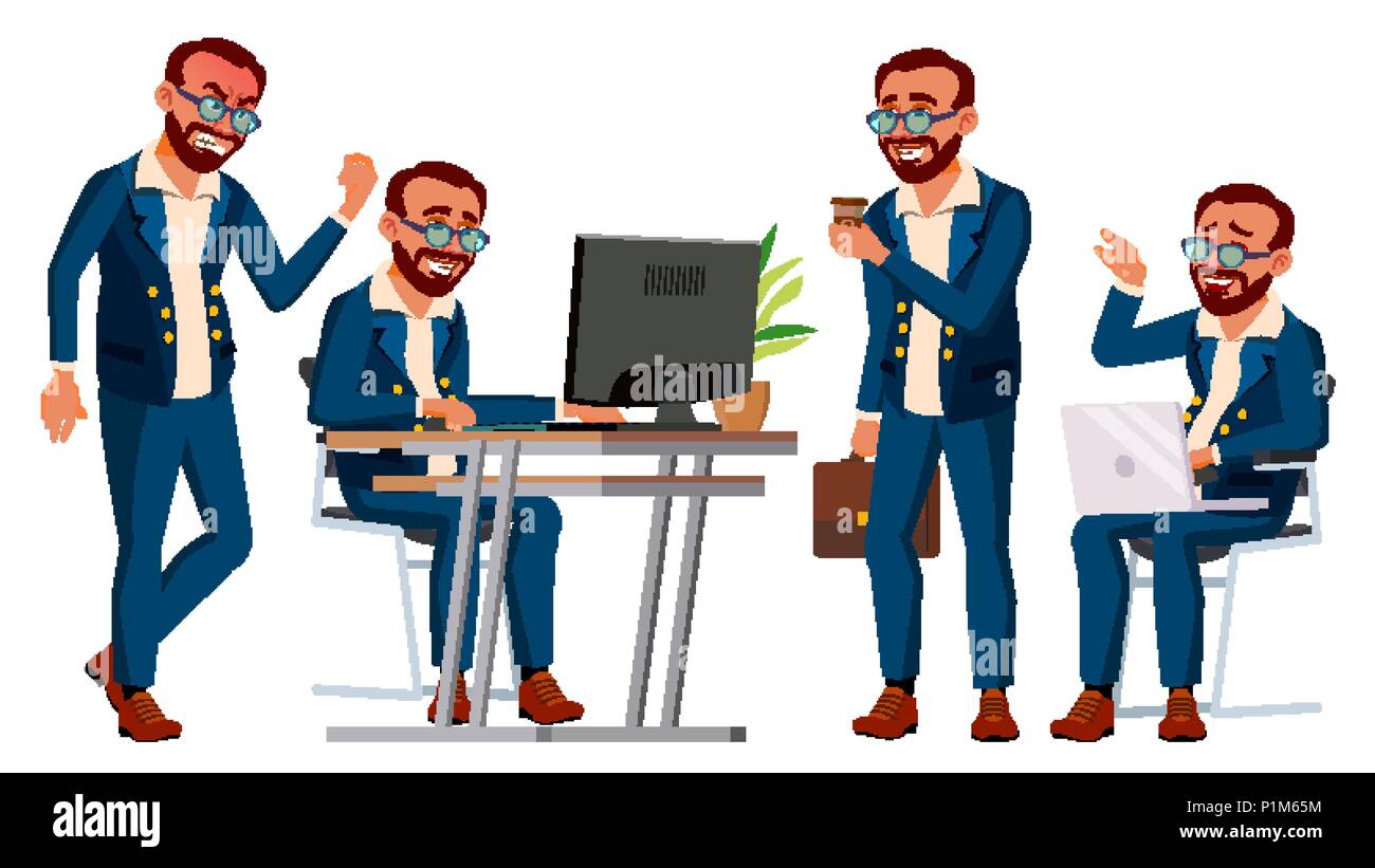 Office Worker Vector. Face Emotions, Gestures. Poses. Businessman ...