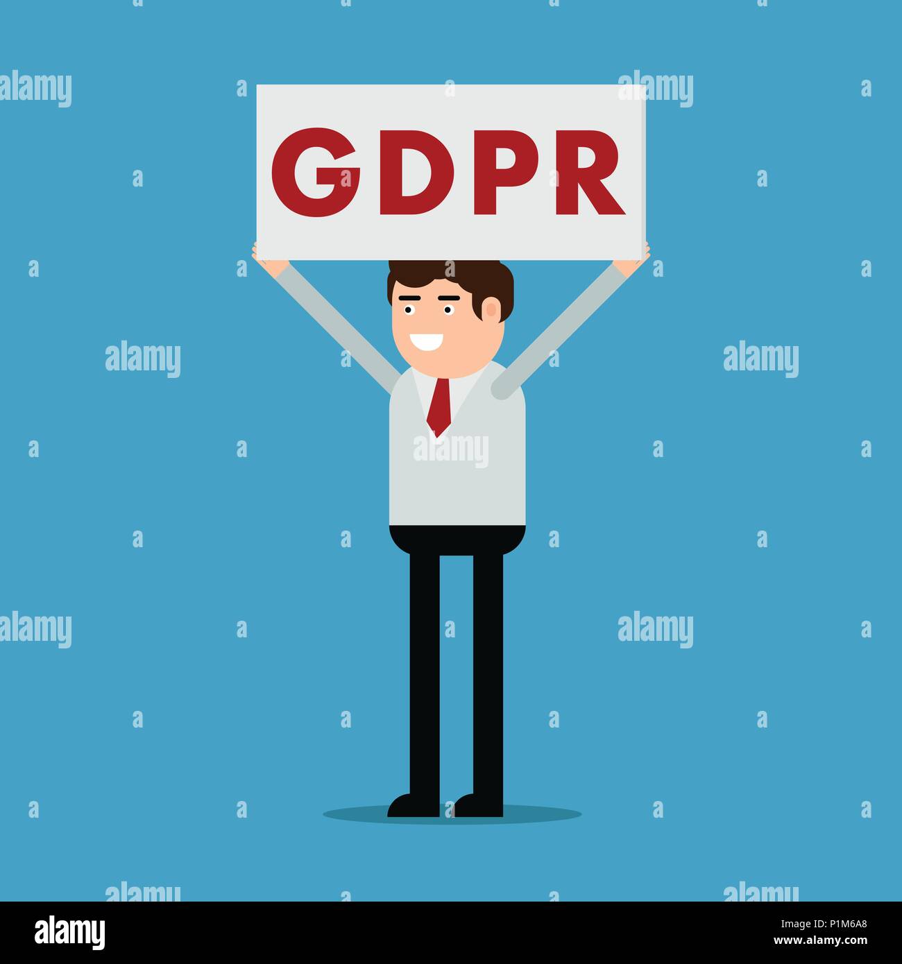 Man shows a poster with an inscription GDPR, vector illustration on a ...