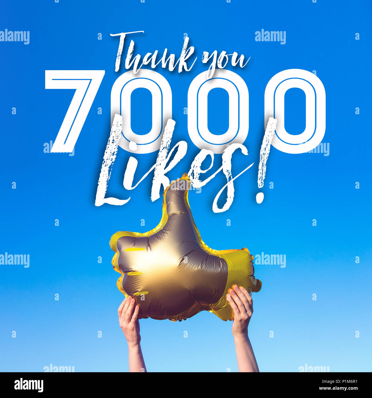 Thank you 7000 likes gold thumbs up like balloons social media template ...