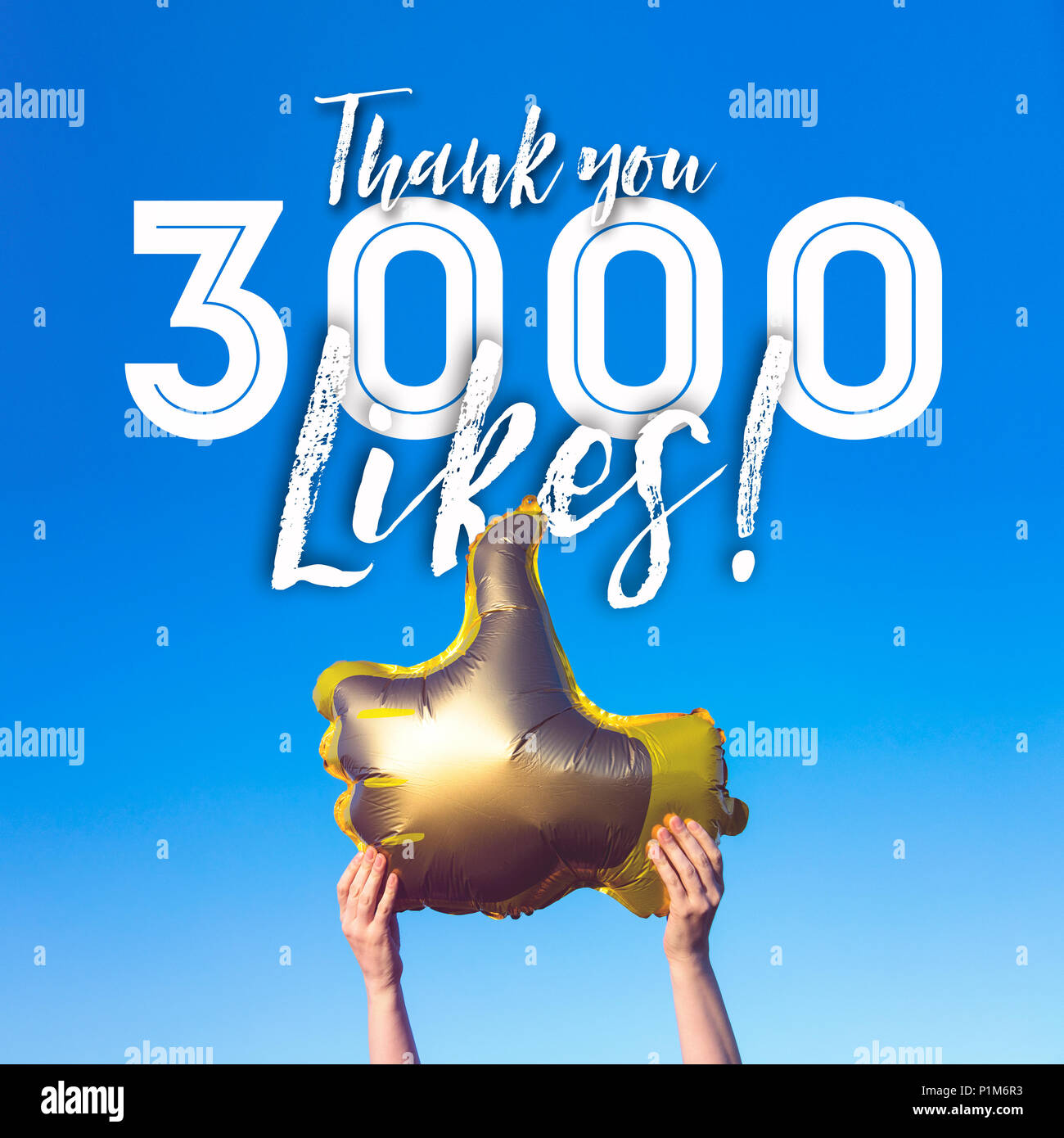 Thank you 3000 likes gold thumbs up like balloons social media template ...