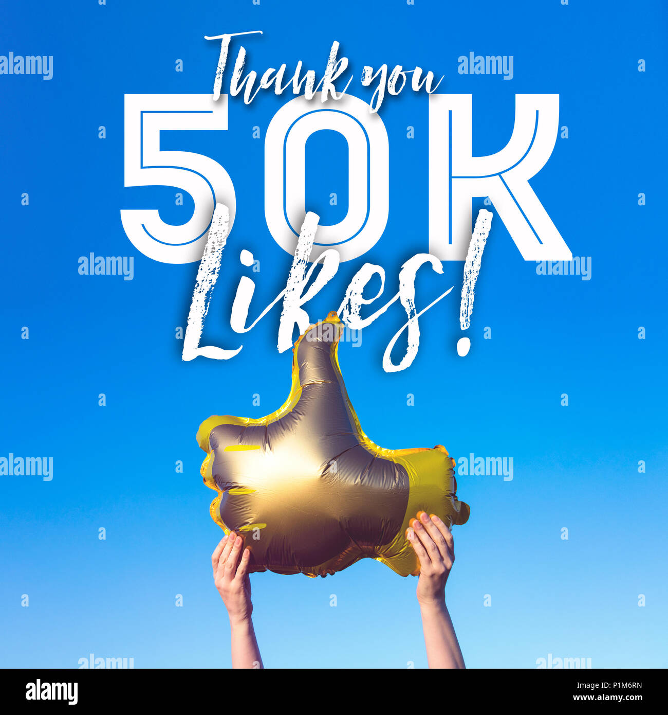 Thank you 50 thousand likes gold thumbs up like balloons social media ...