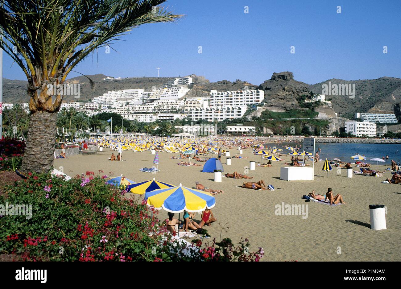 panorama of Puerto Rico beach (south Great Canary Island Stock Photo ...
