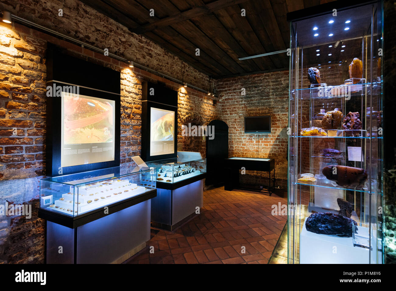 Gdansk, Poland - May 10, 2018: Exhibition in the Amber museum in Gdansk ...