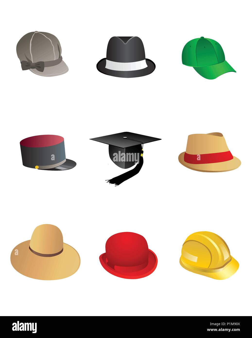 Vector illustration of hand drawn set of sketch colorful hats Stock ...