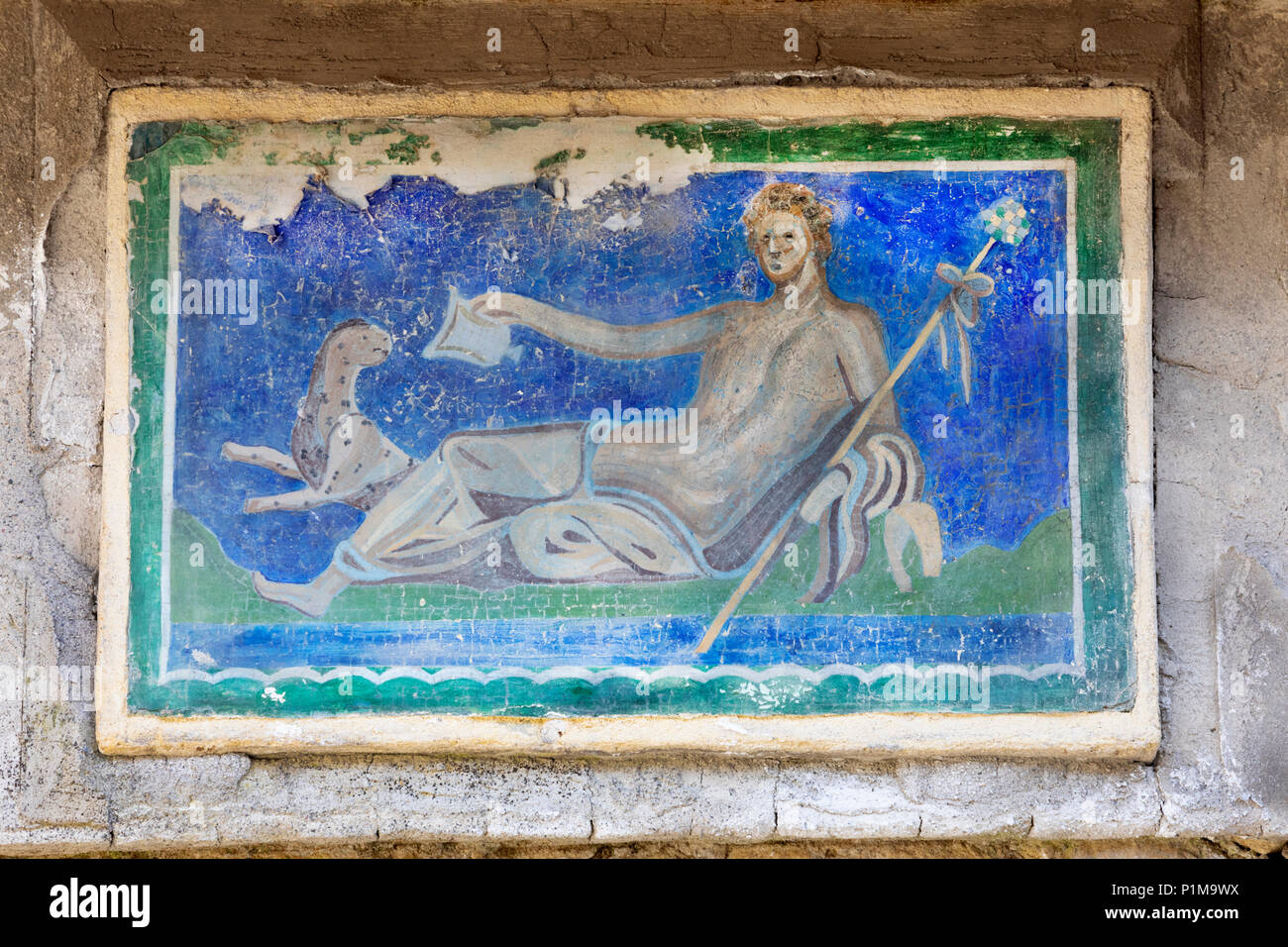 Mural in the ancient Roman archaeological site of Herculaneum with ...