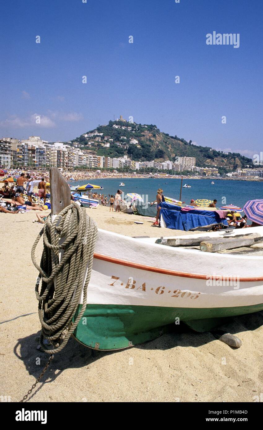 Blanes, beach and boat (La Selva region / Costa Brava Stock Photo - Alamy