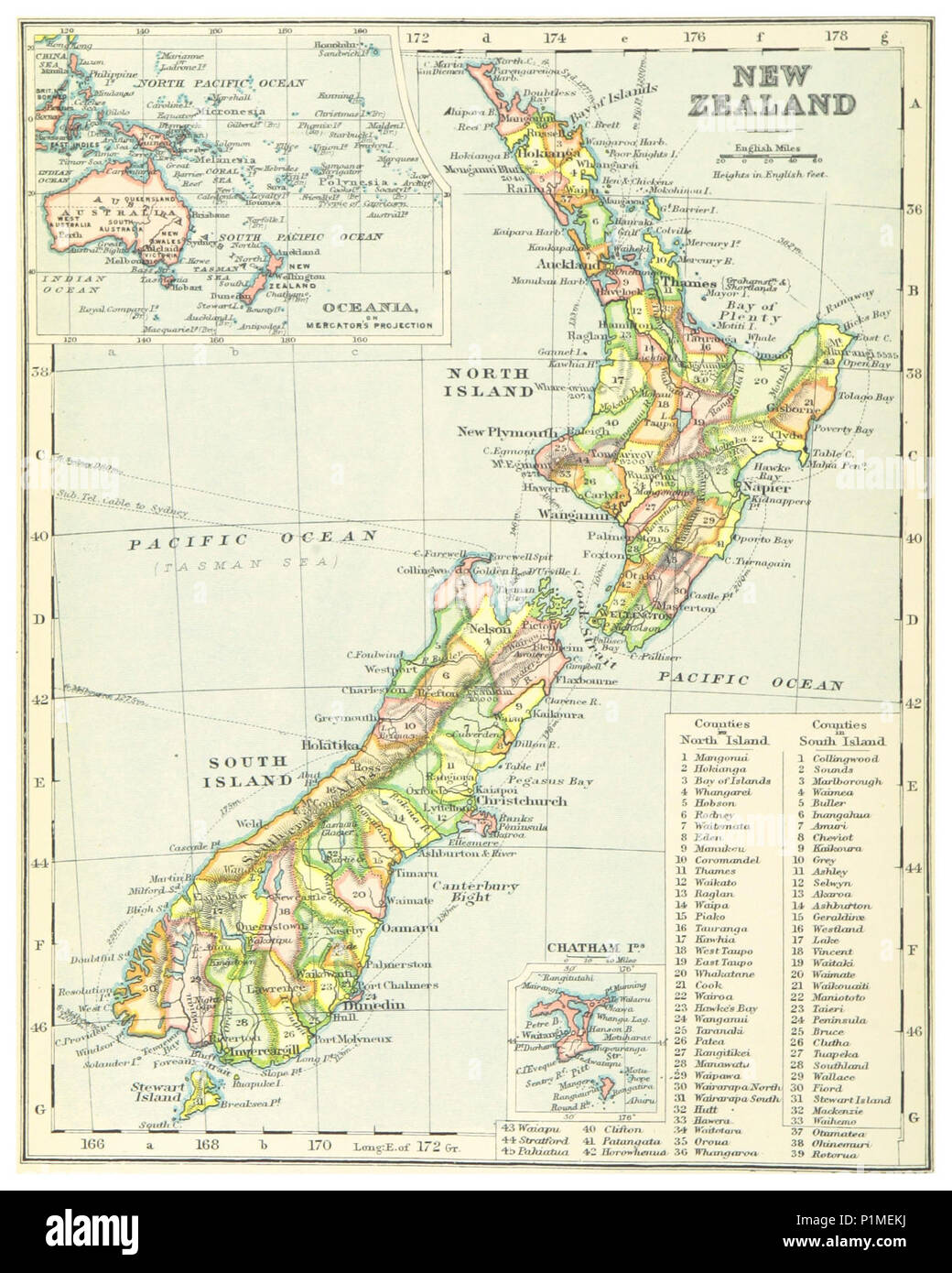 (1899) MAP OF NEW ZEALAND - comp. by Irvine Stock Photo - Alamy