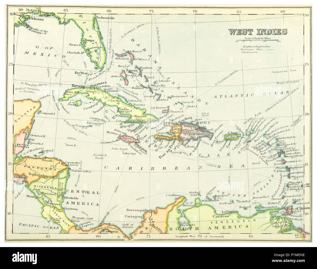 Map of west indies hi-res stock photography and images - Alamy