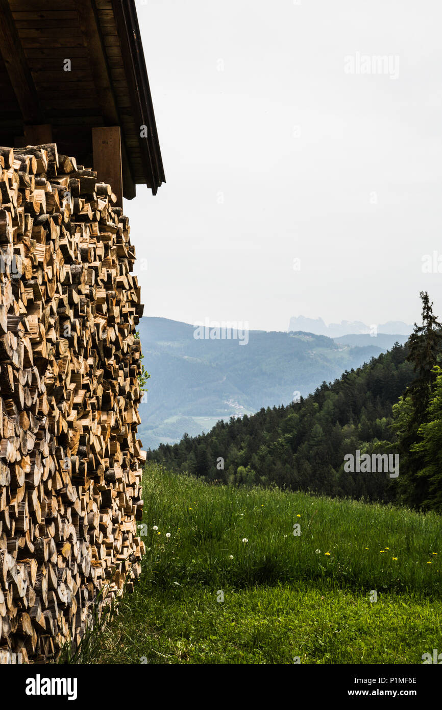 rustic wood stack outside on meadow Stock Photo - Alamy